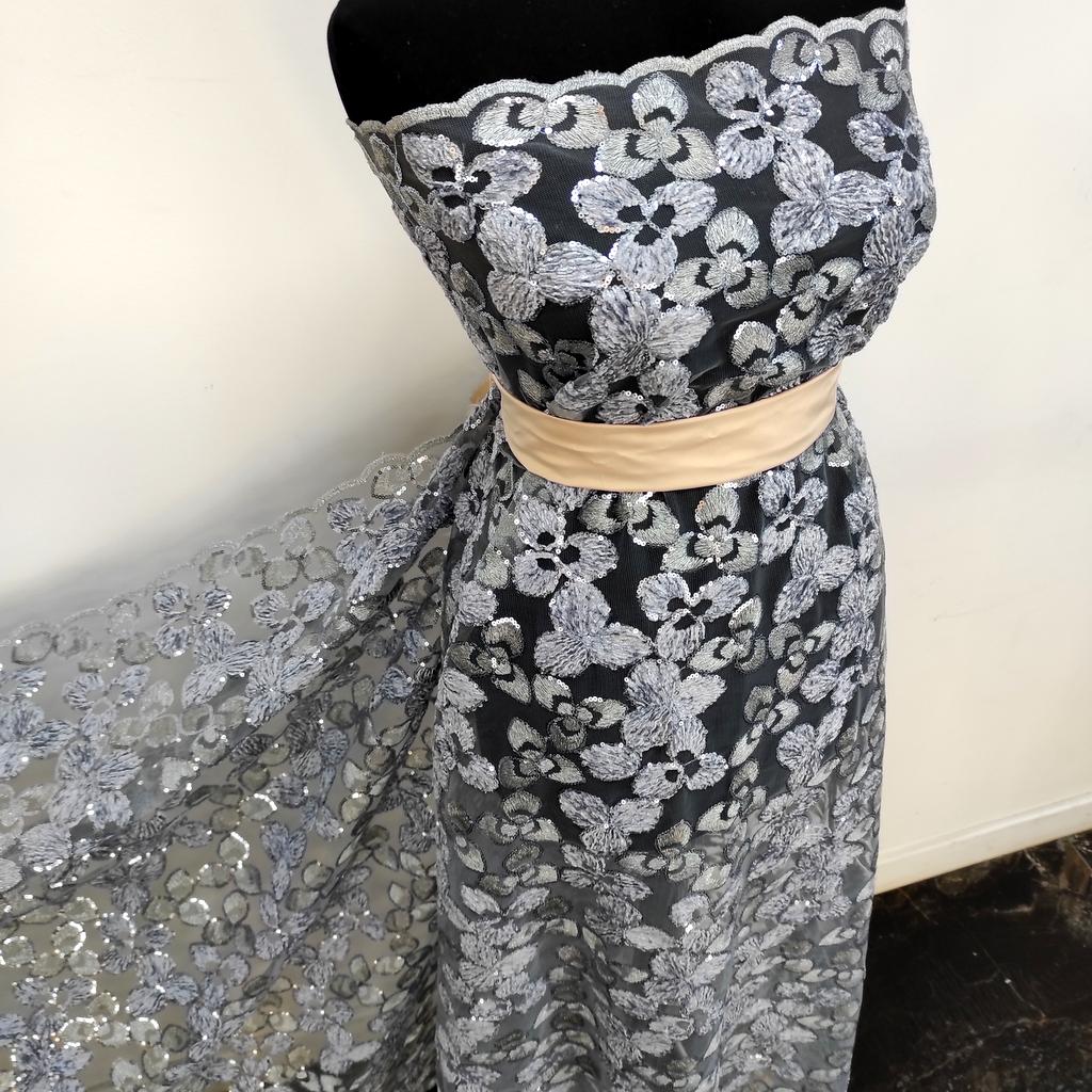 Dantela Brodata Pe Tull Violeta / Argintiu - Fashion MIR